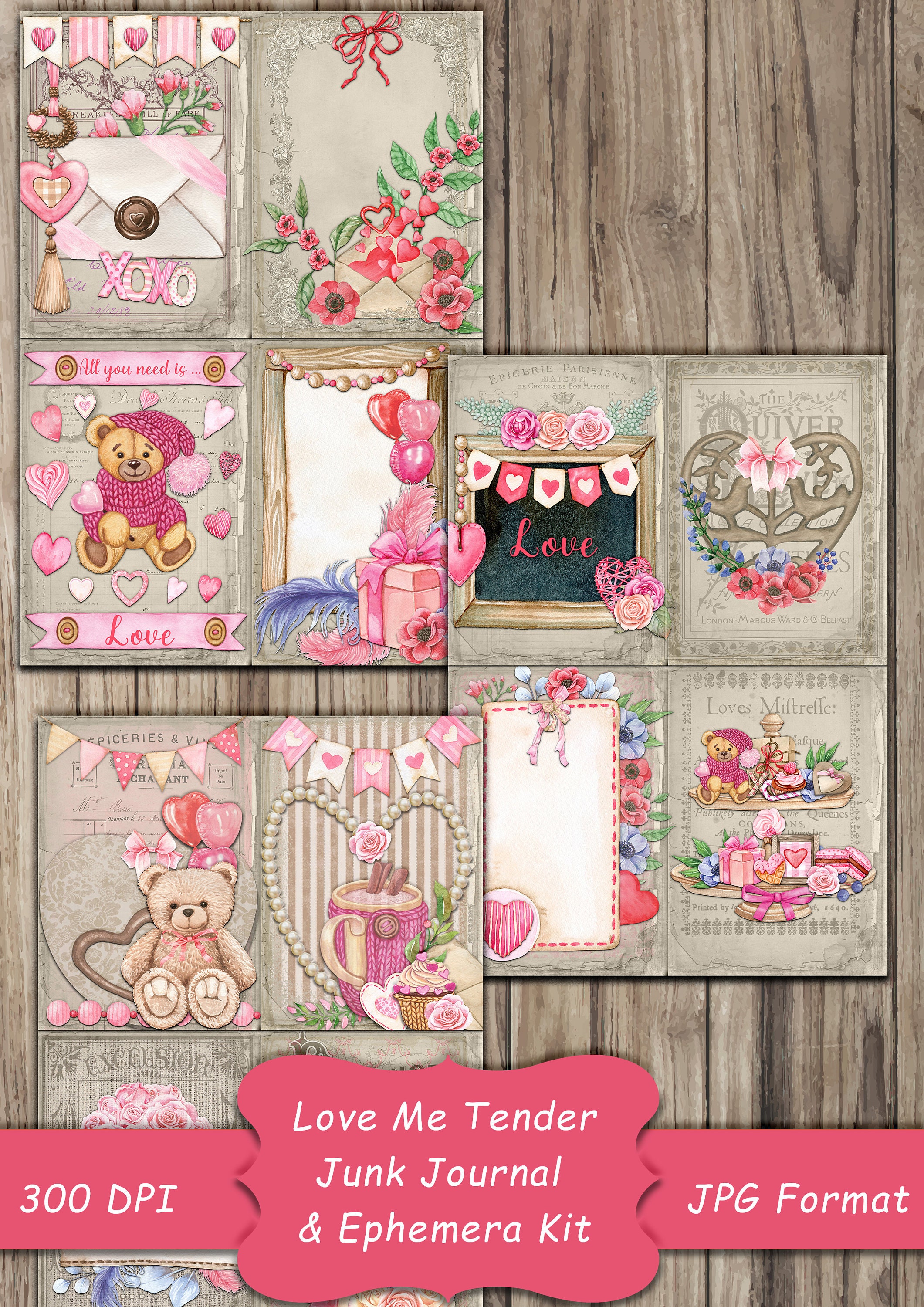 Love Me Tender,digital Junk Journal and Ephemera Kit, Collage, Vintage ...