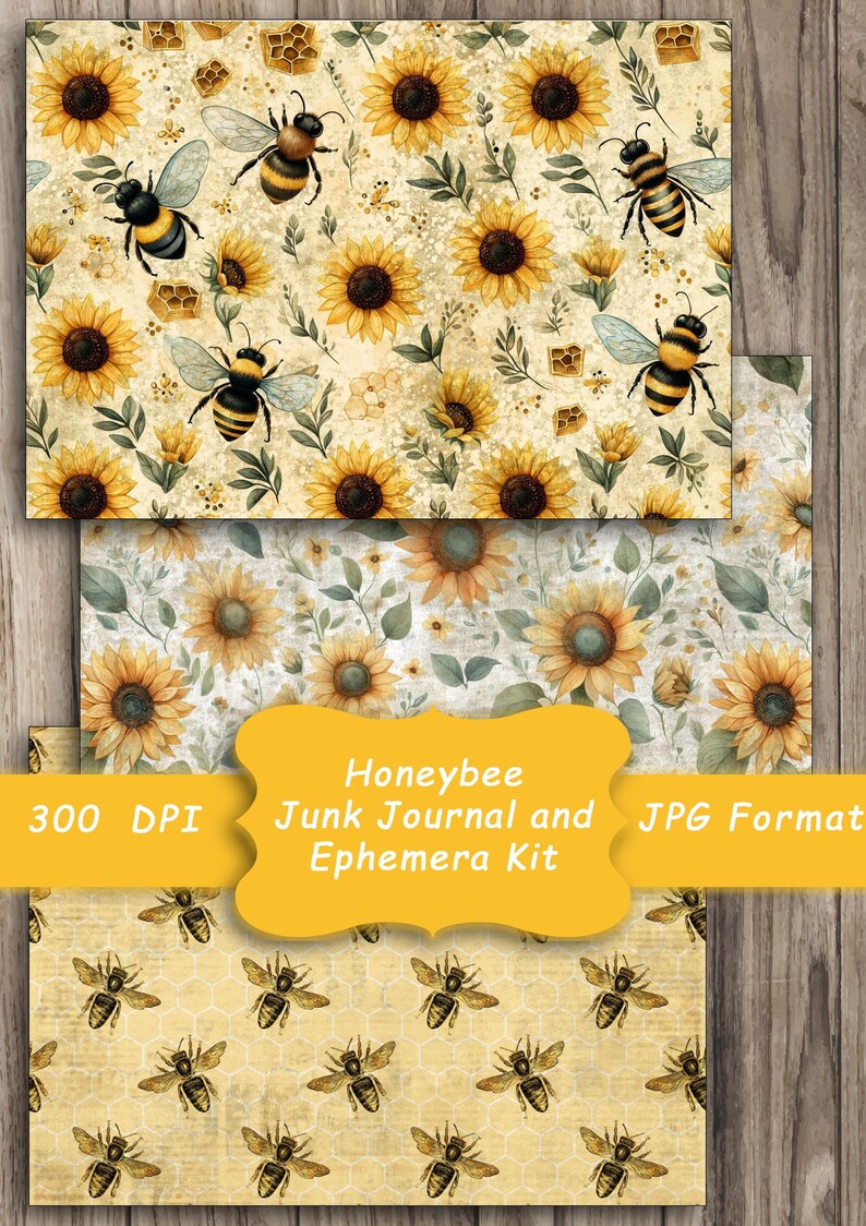 Honey Bee Junk Journal Kit, Bee, Sunlower,vintage Honey Ephemera ...
