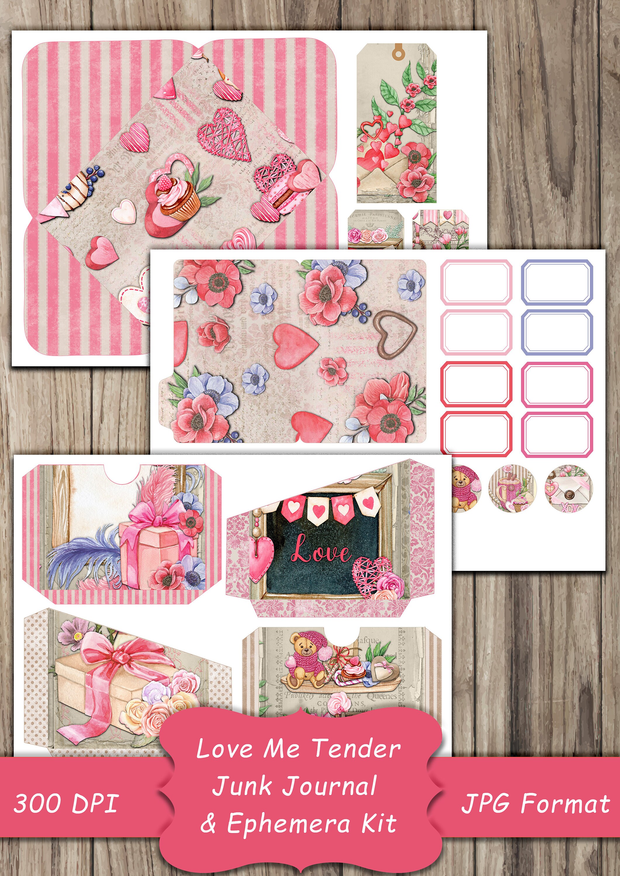 Love Me Tender,digital Junk Journal and Ephemera Kit, Collage, Vintage ...