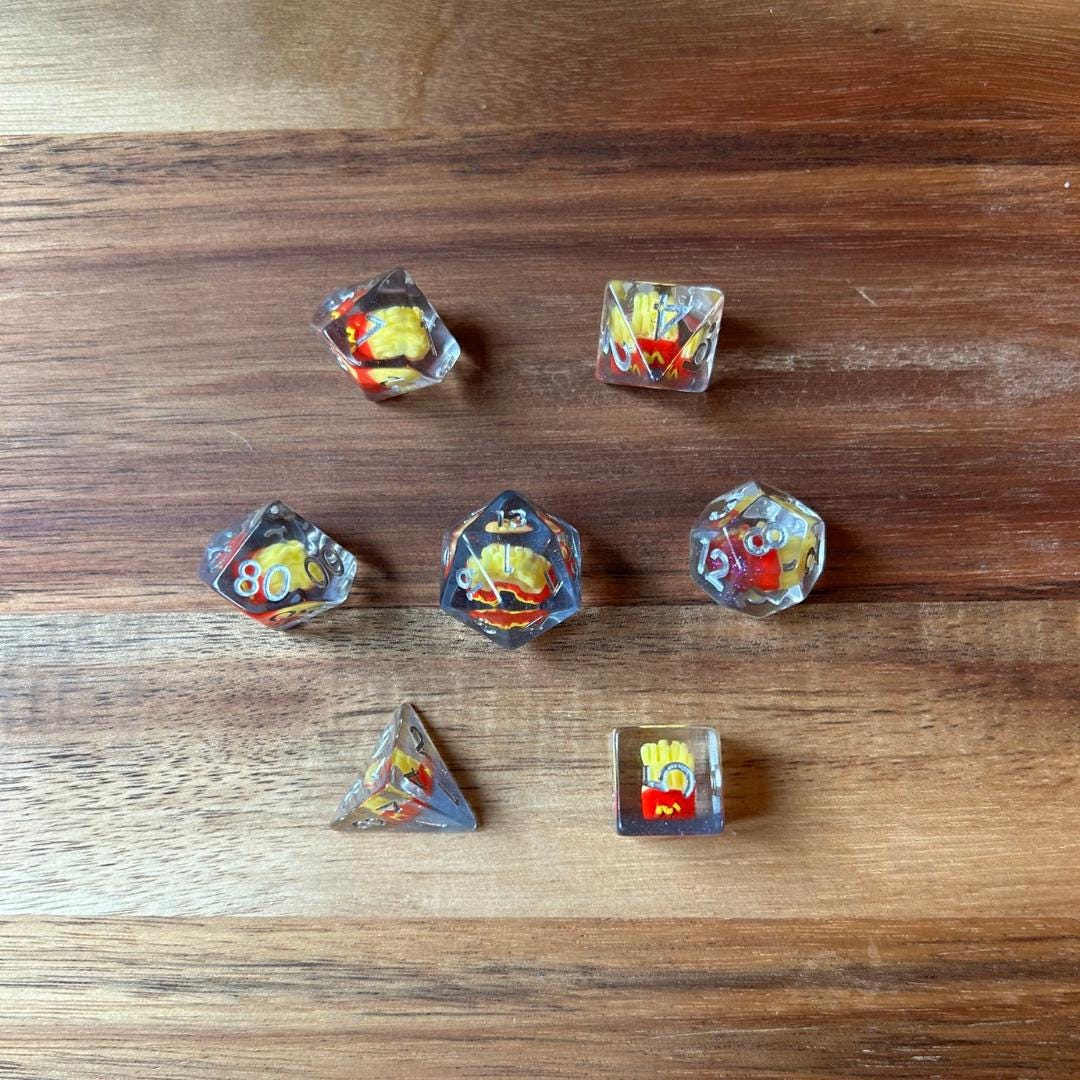 Clear Dice With Fries Inside DND Dice Set: Polyhedral D20 TT RPG - Etsy
