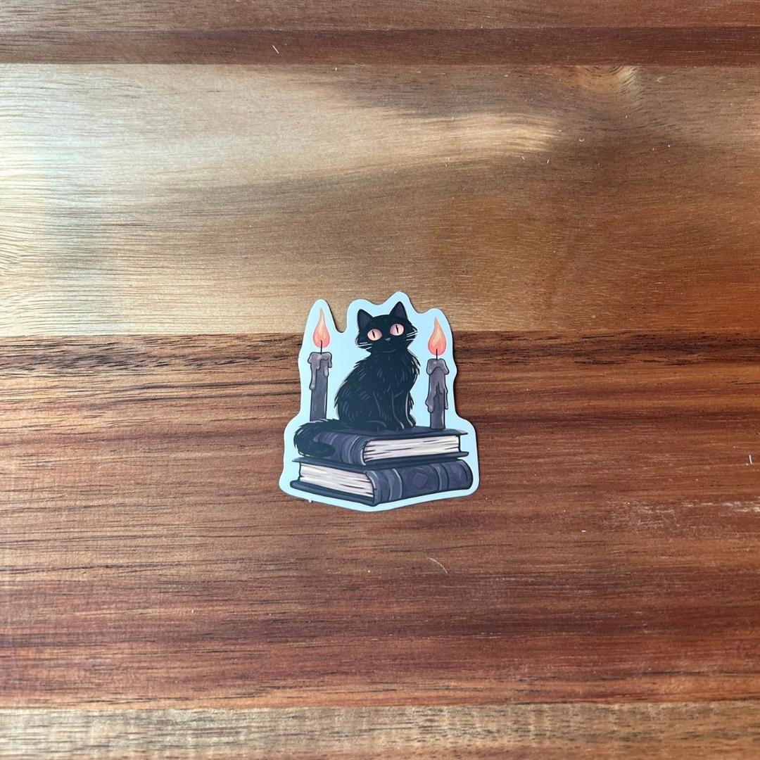 Cat on a Stack of Books Sticker - Etsy