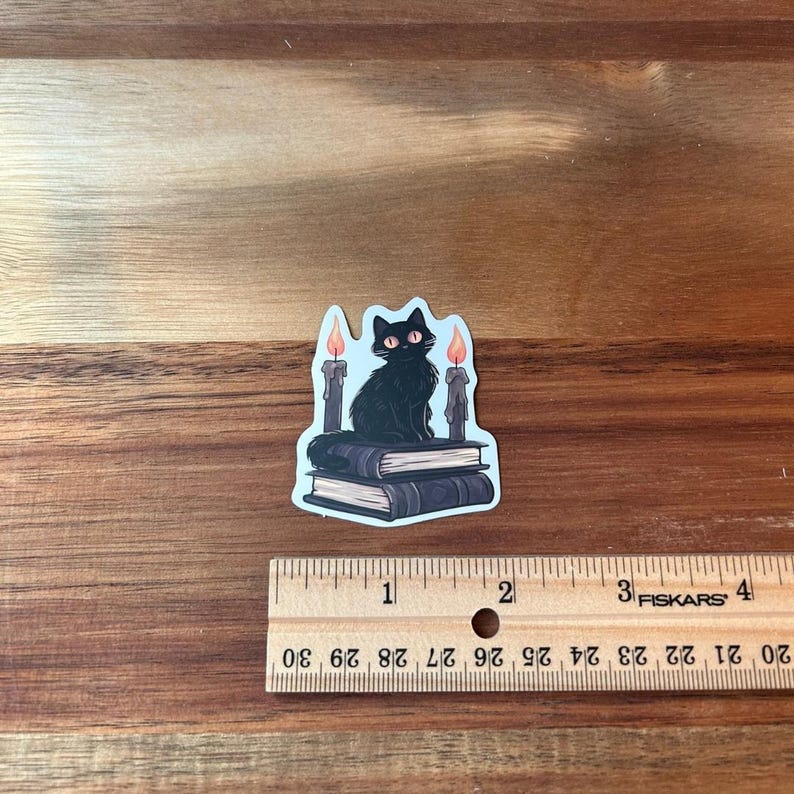 Cat on a Stack of Books Sticker - Etsy