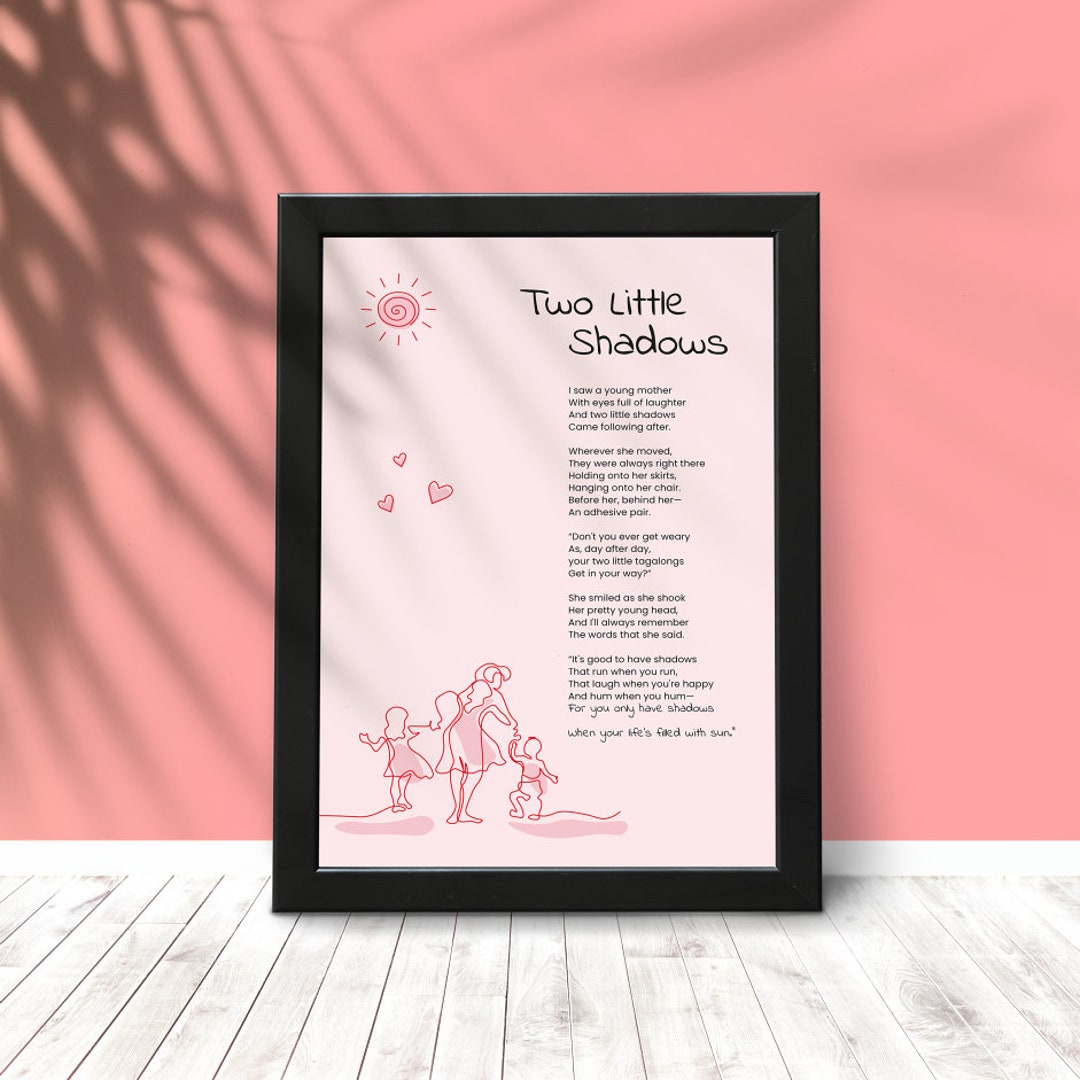 Two Little Shadows Poem, Gift for Mother, Mom, Line Art, Unknown Author ...