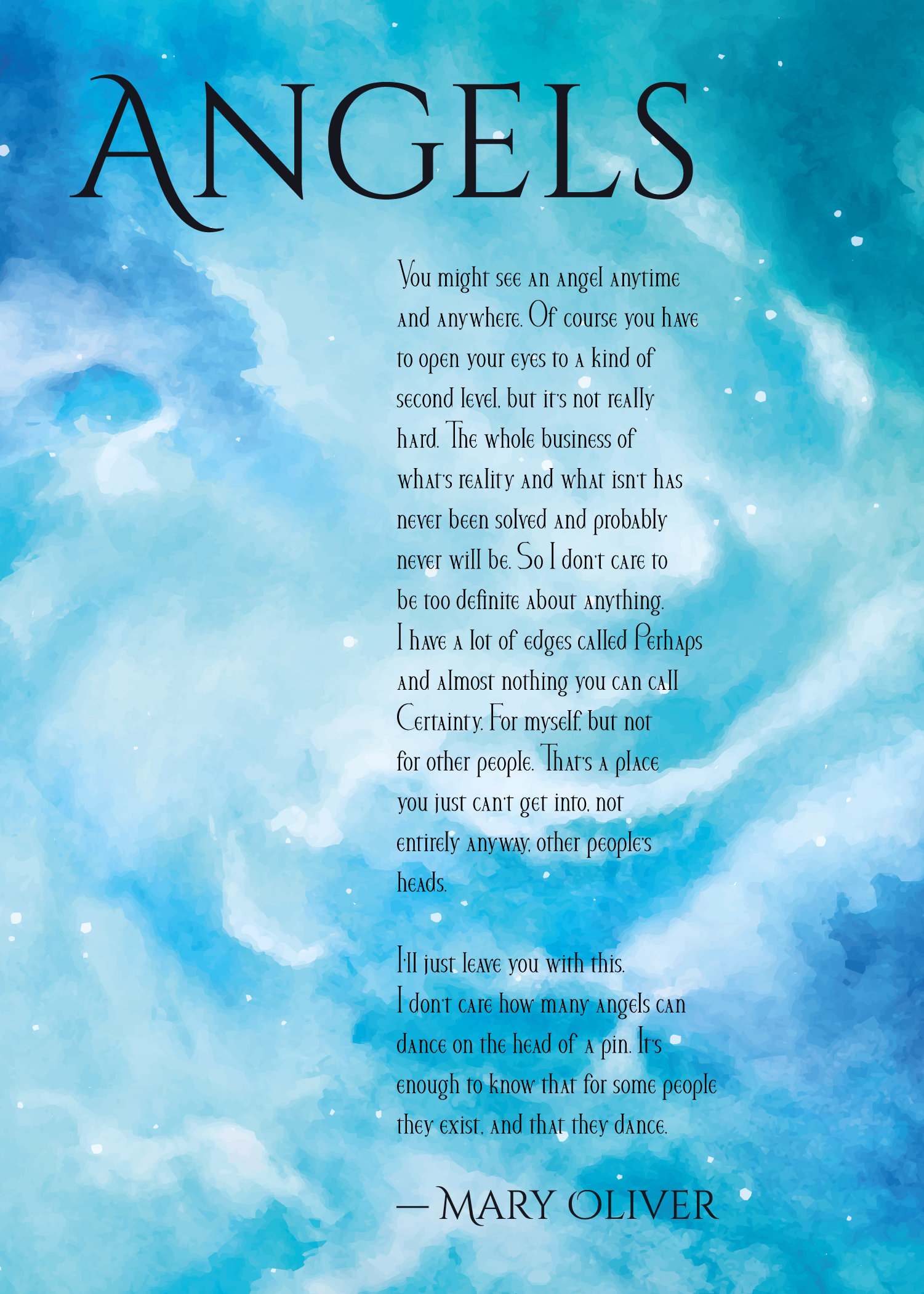 Angels Poem Print by Mary Oliver, Mary Oliver Print, Literary Art ...