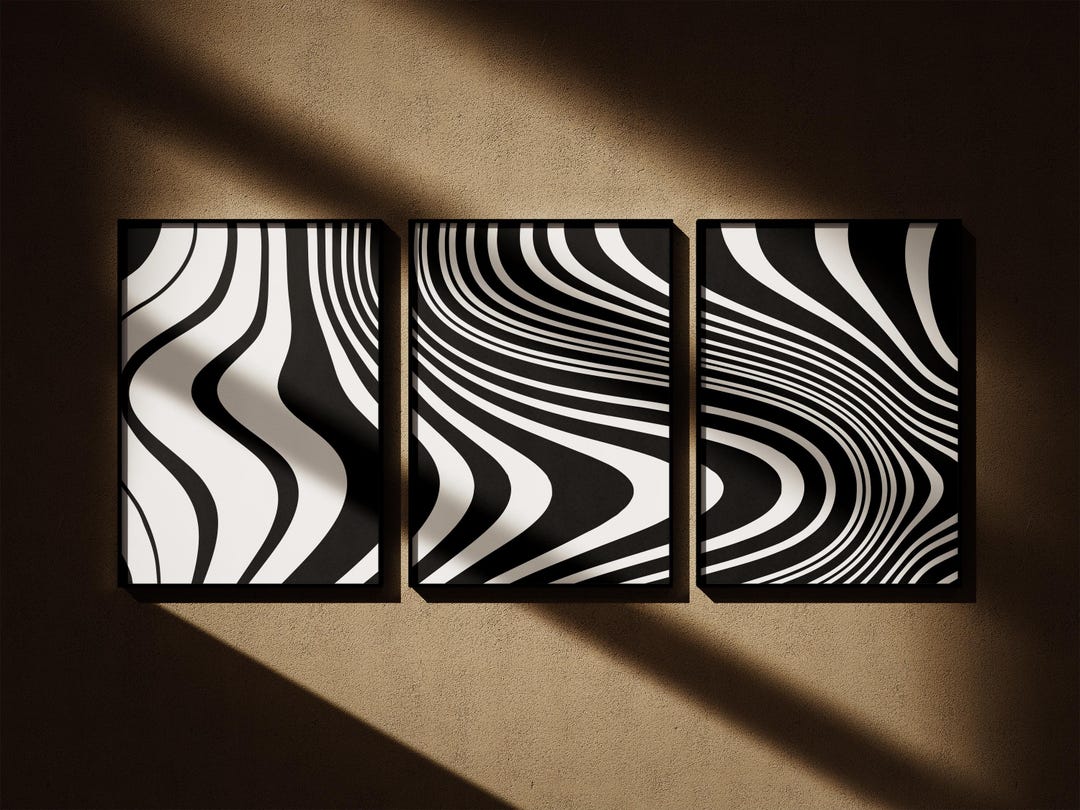 Modern Simple Minimal Gallery Wall Art Set of 3 Abstract Art Black and ...
