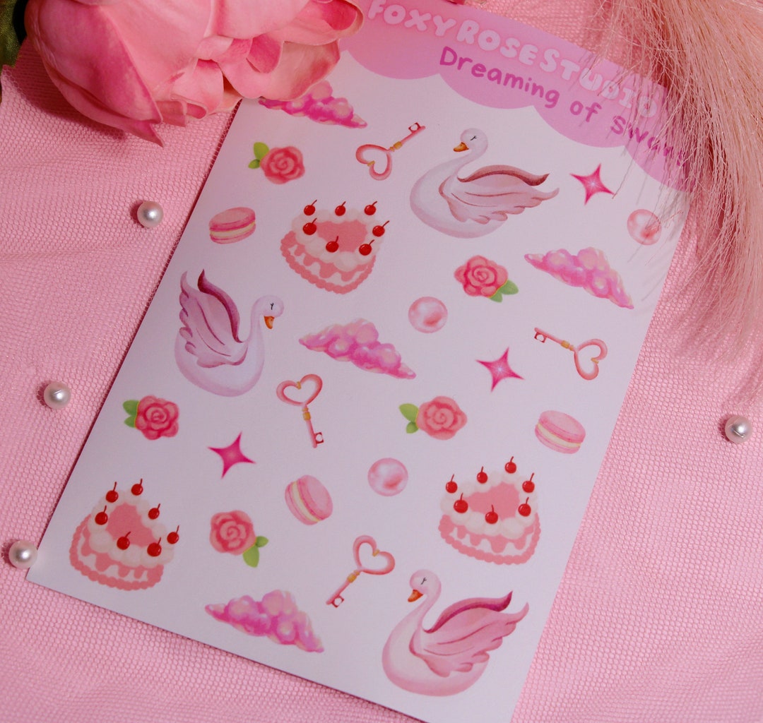 Dreaming of Swans Sticker Sheet, Cute Love Stickers, Kawaii Stickers ...