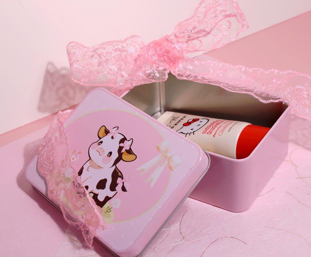 Cute Cow Tin, Pink Tin Box, Tin Box for Crafts, Jewelry Box Tin, Tins ...