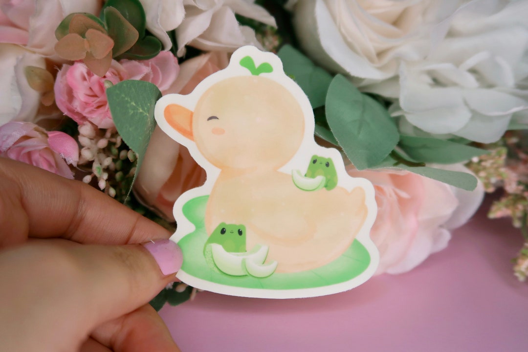 Cute Duck Melon Sicker, Cute Frog, Waterproof Vinyl Sticker, Cute ...