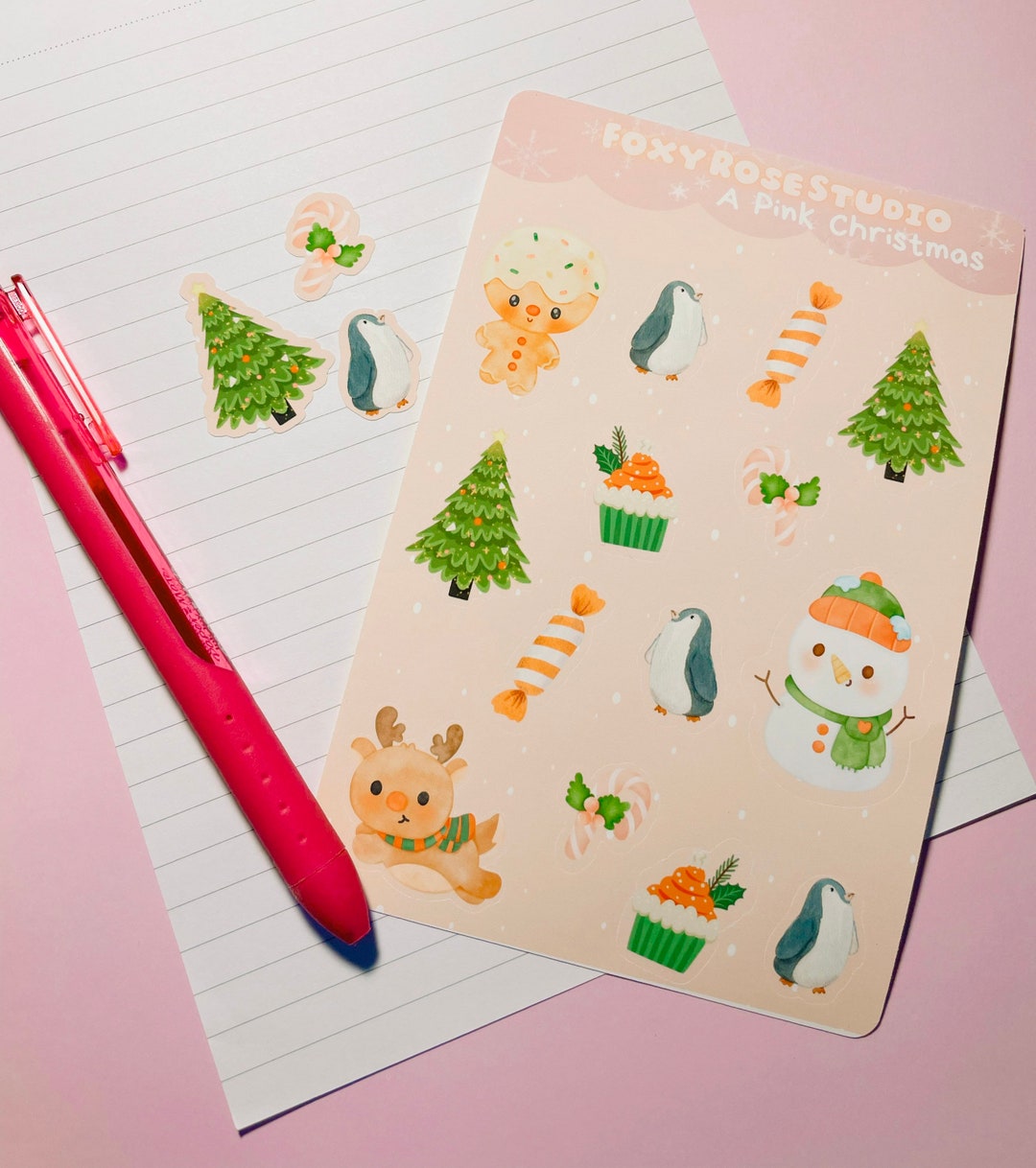 Kawaii Christmas Sticker Sheet, Cute Christmas Stickers, Kawaii Snowman ...