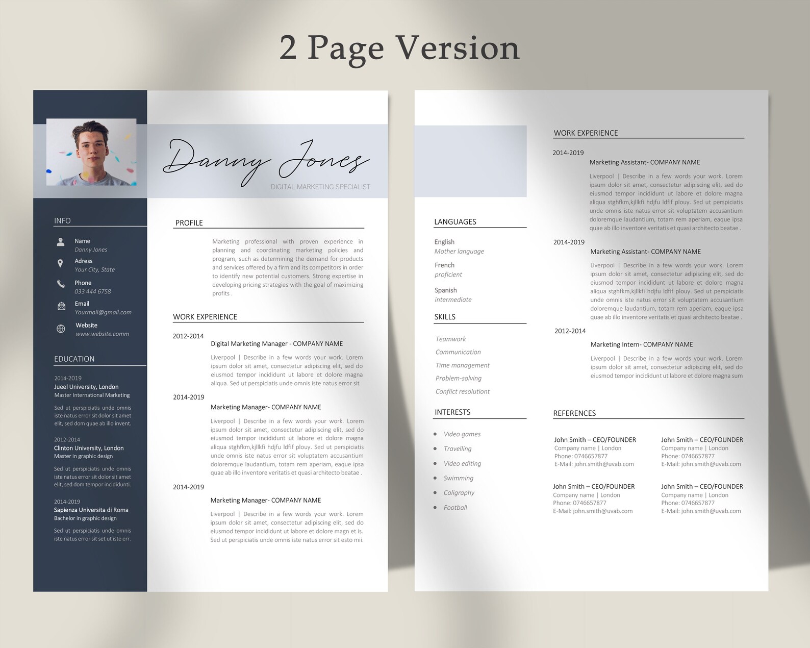 CV Template With Photo, Resume Template With Photo Etsy, CV Template Professional, CV Template ...