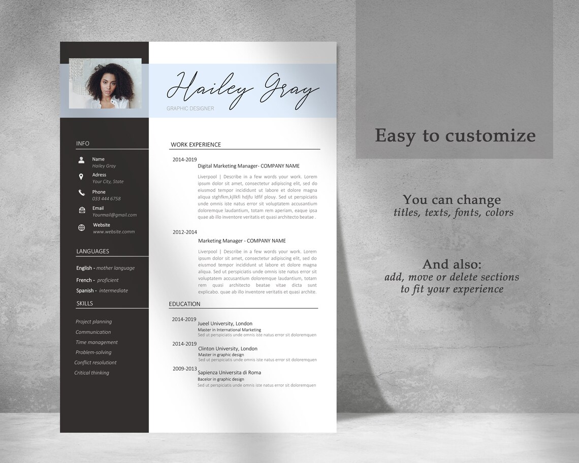 CV Template With Photo, Resume Template With Photo, CV Template ...