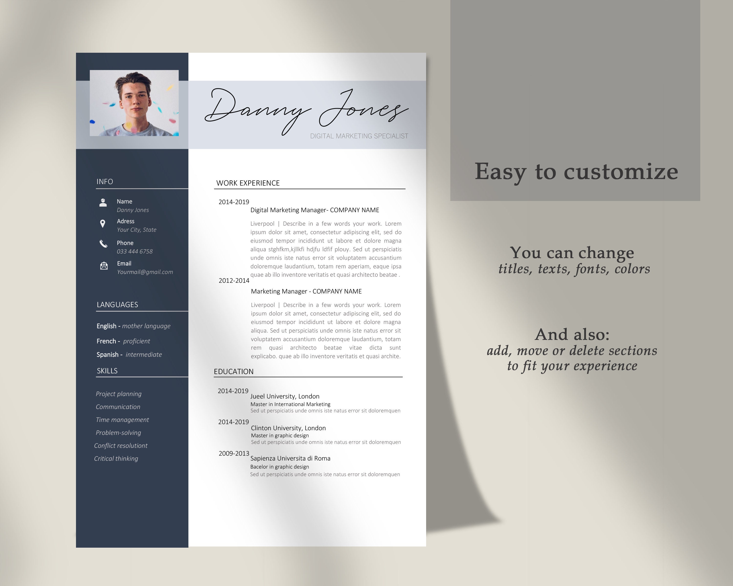 CV Template With Photo, Resume Template With Photo Etsy, CV Template ...