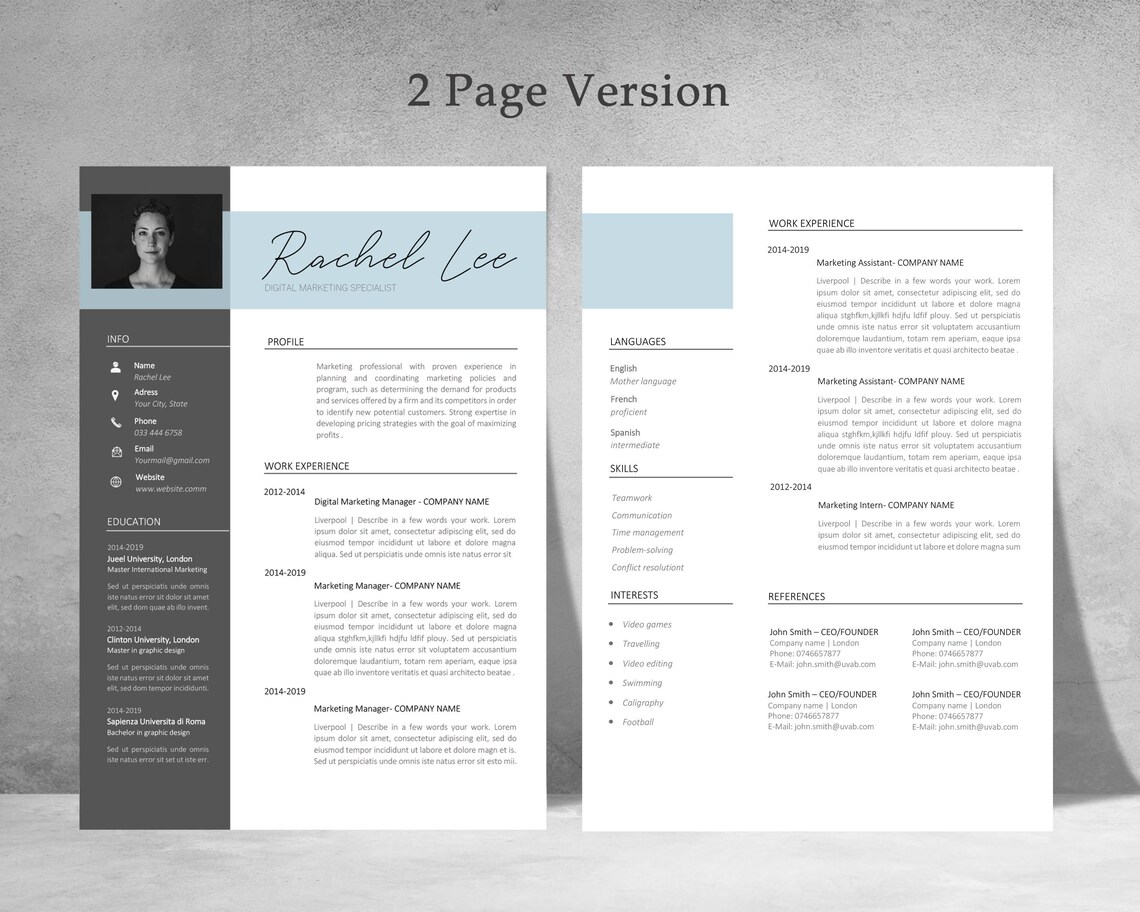 CV Template With Photo Resume Template With Photo CV - Etsy