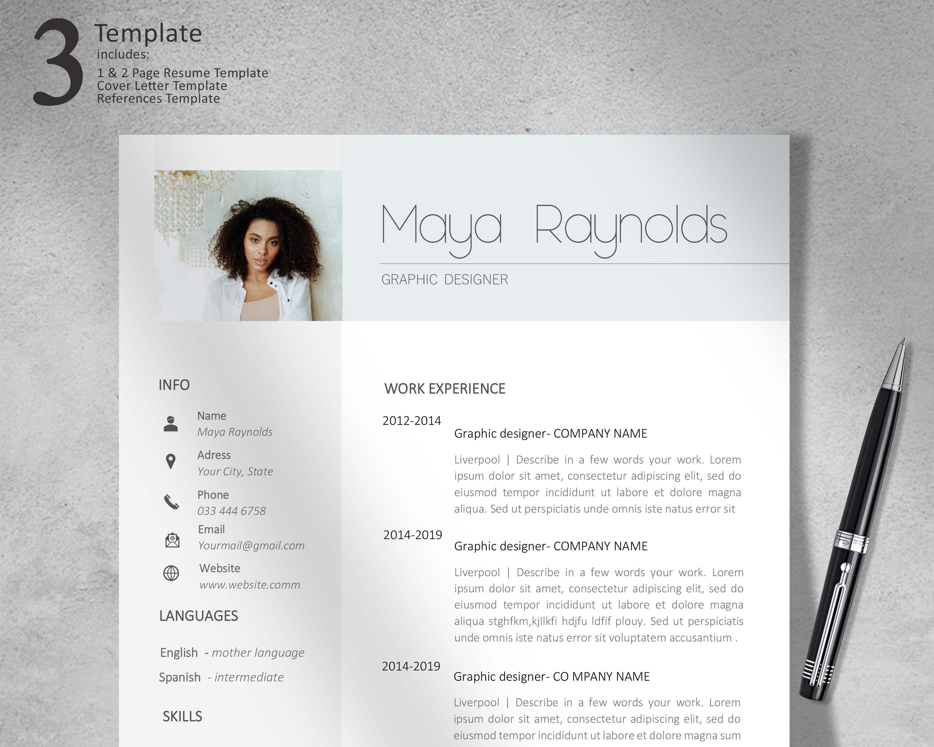 CV Template With Photo Resume Template With Photo CV - Etsy