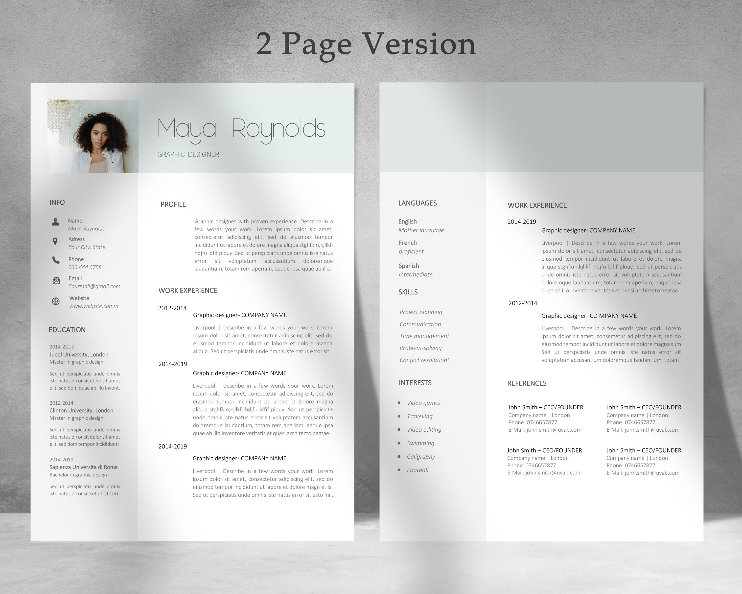 CV Template With Photo Resume Template With Photo CV - Etsy
