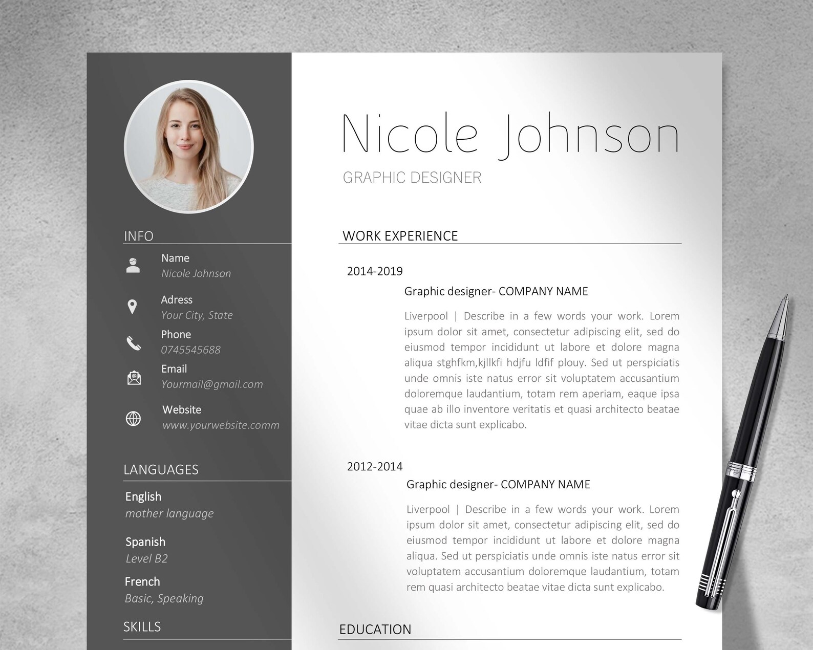 CV Template With Photo, Resume Template With Photo, CV Template ...