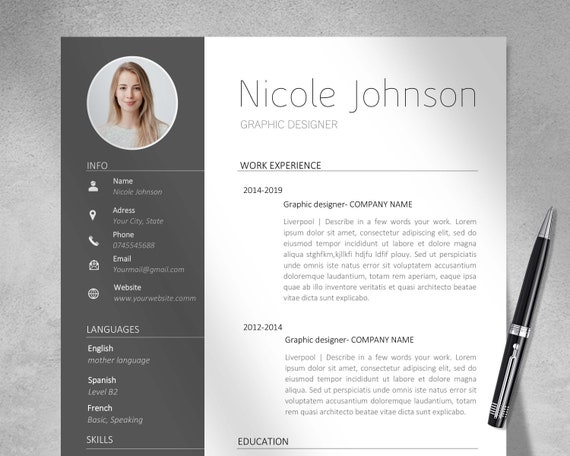 CV Template With Photo Resume Template With Photo CV | Etsy