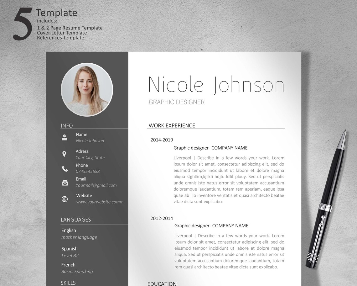 CV Template With Photo Resume Template With Photo CV - Etsy