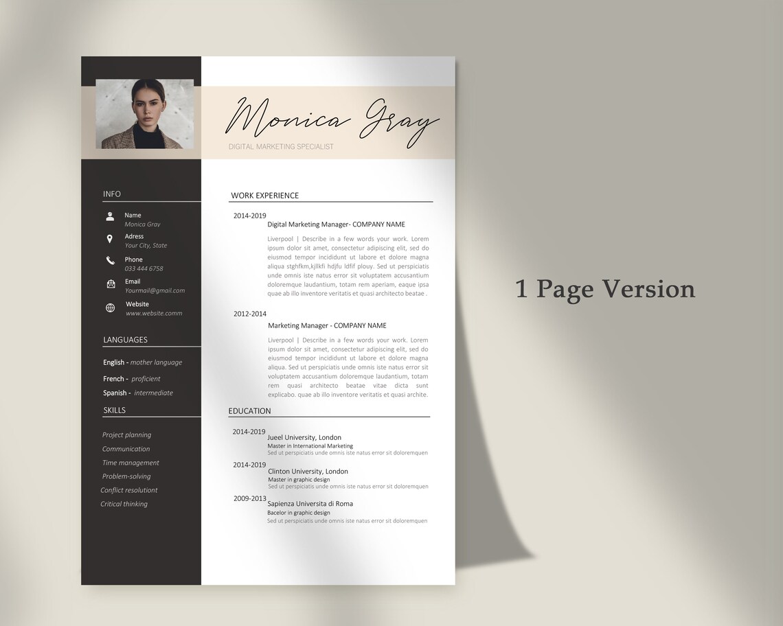 CV Template With Photo, Resume Template With Photo Etsy, CV Template ...