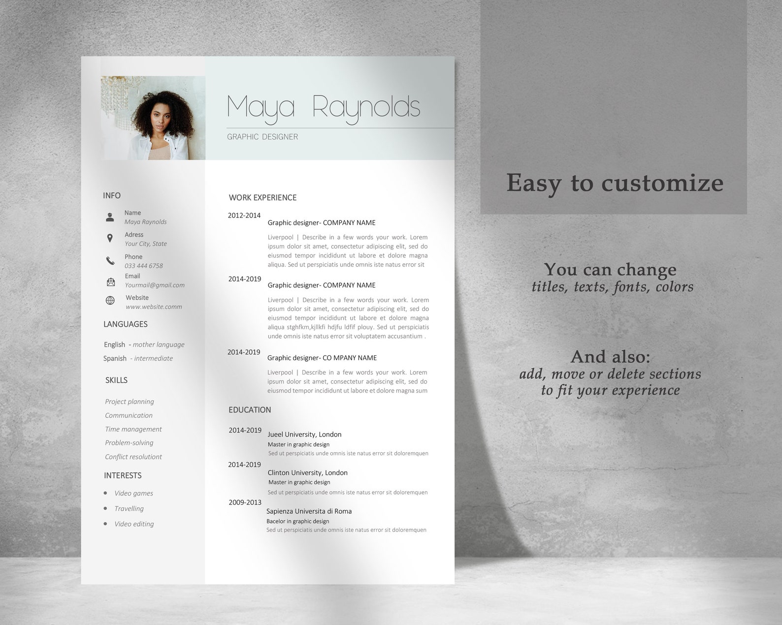 CV Template With Photo Resume Template With Photo CV - Etsy