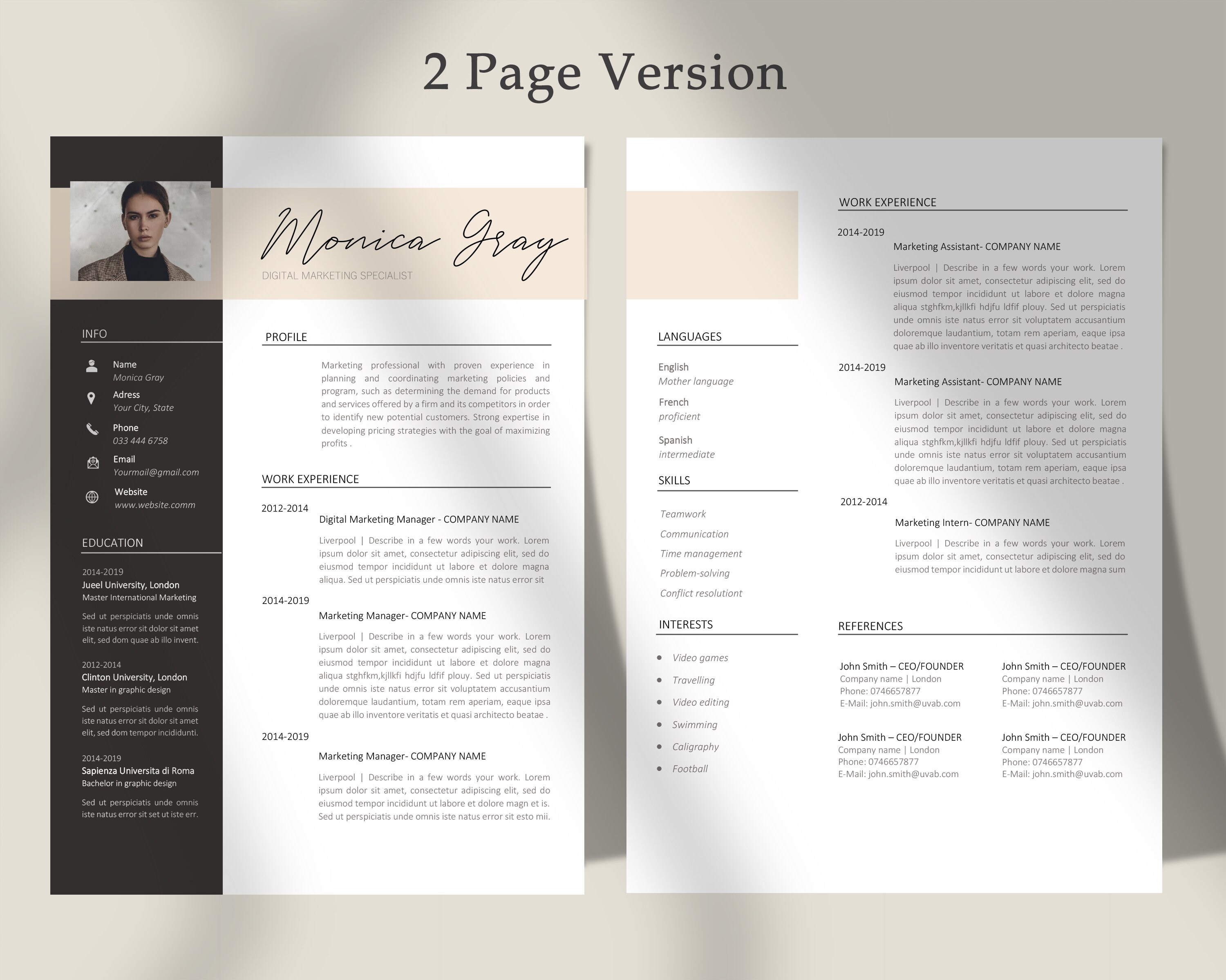 CV Template With Photo, Resume Template With Photo Etsy, CV Template ...