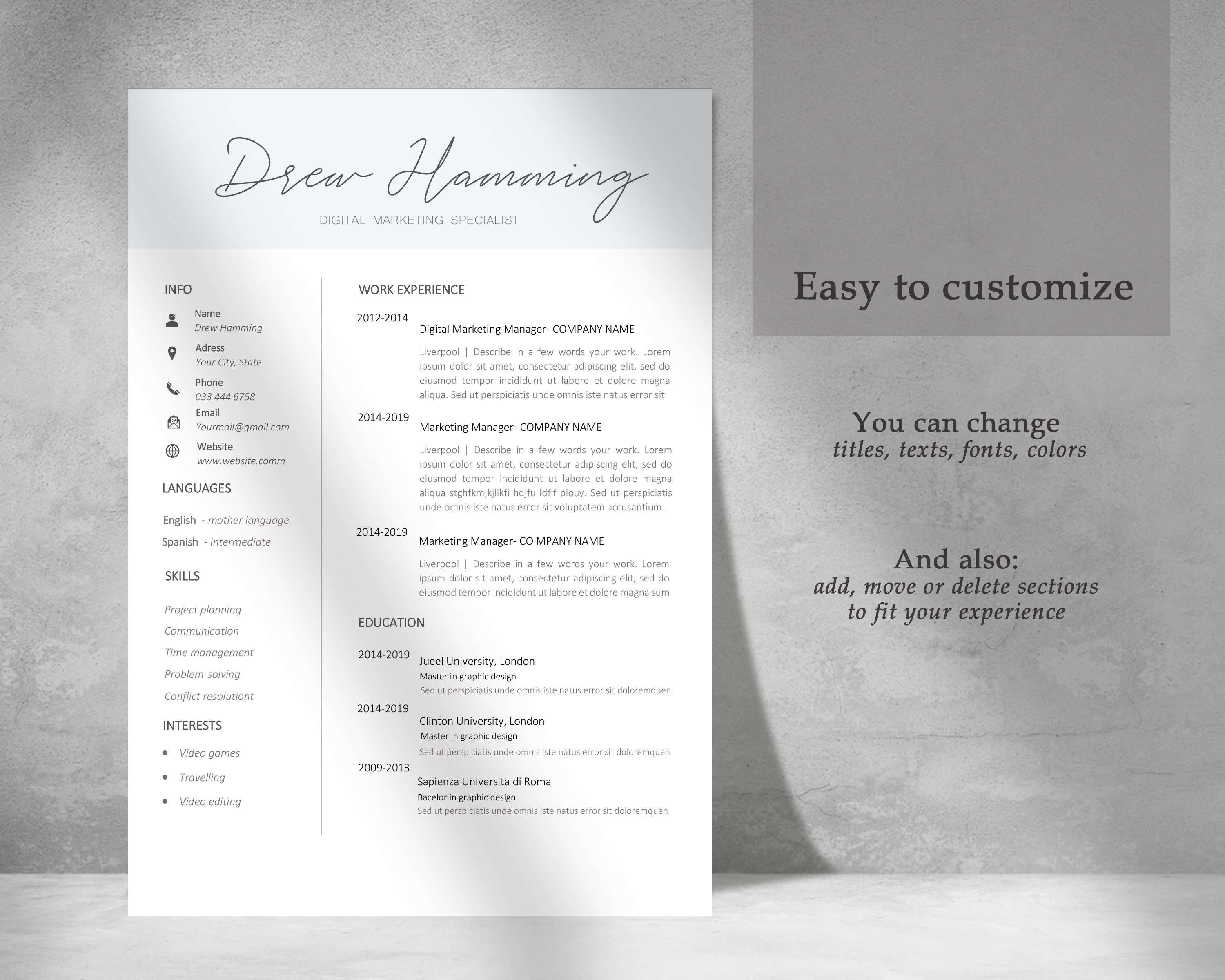 CV Template Word, CV Template Professional,resume Template With Photo ...