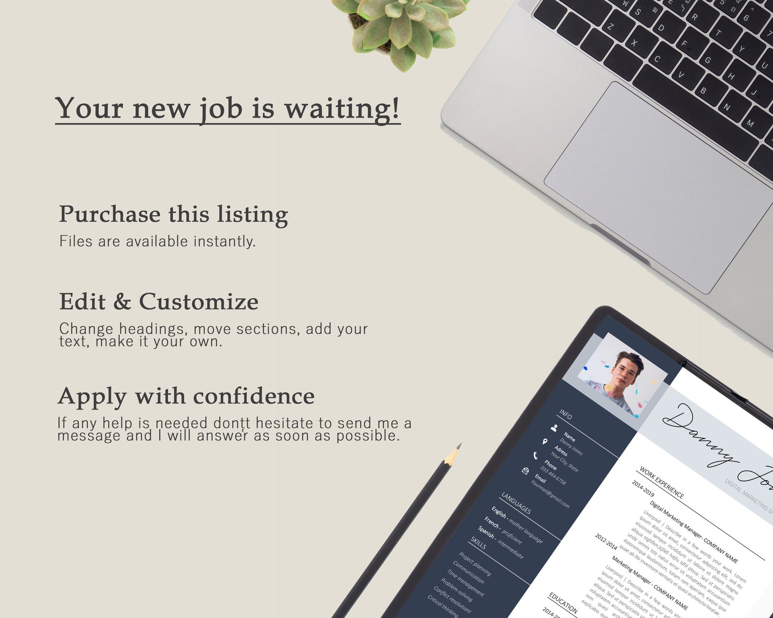 CV Template With Photo, Resume Template With Photo Etsy, CV Template ...
