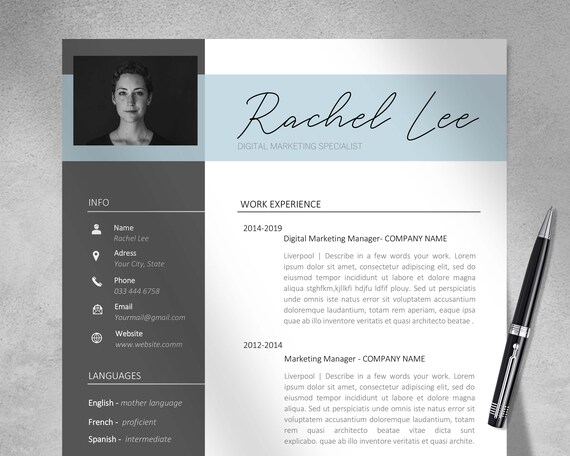 CV Template With Photo Resume Template With Photo CV | Etsy