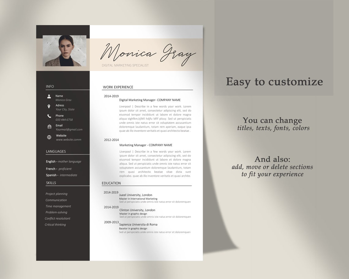 CV Template With Photo, Resume Template With Photo Etsy, CV Template ...