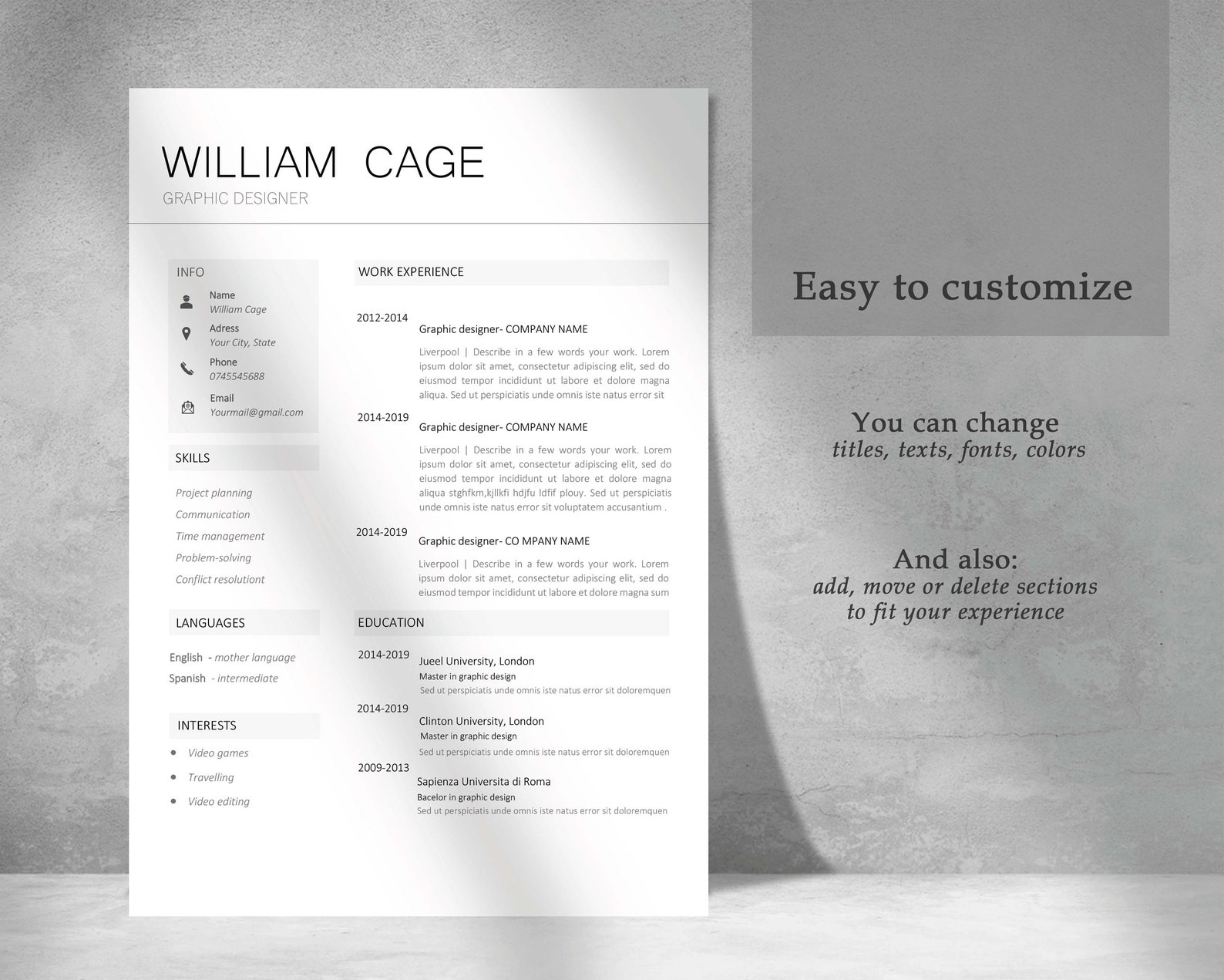 Resume Template for Word CV Template Professional Resume - Etsy