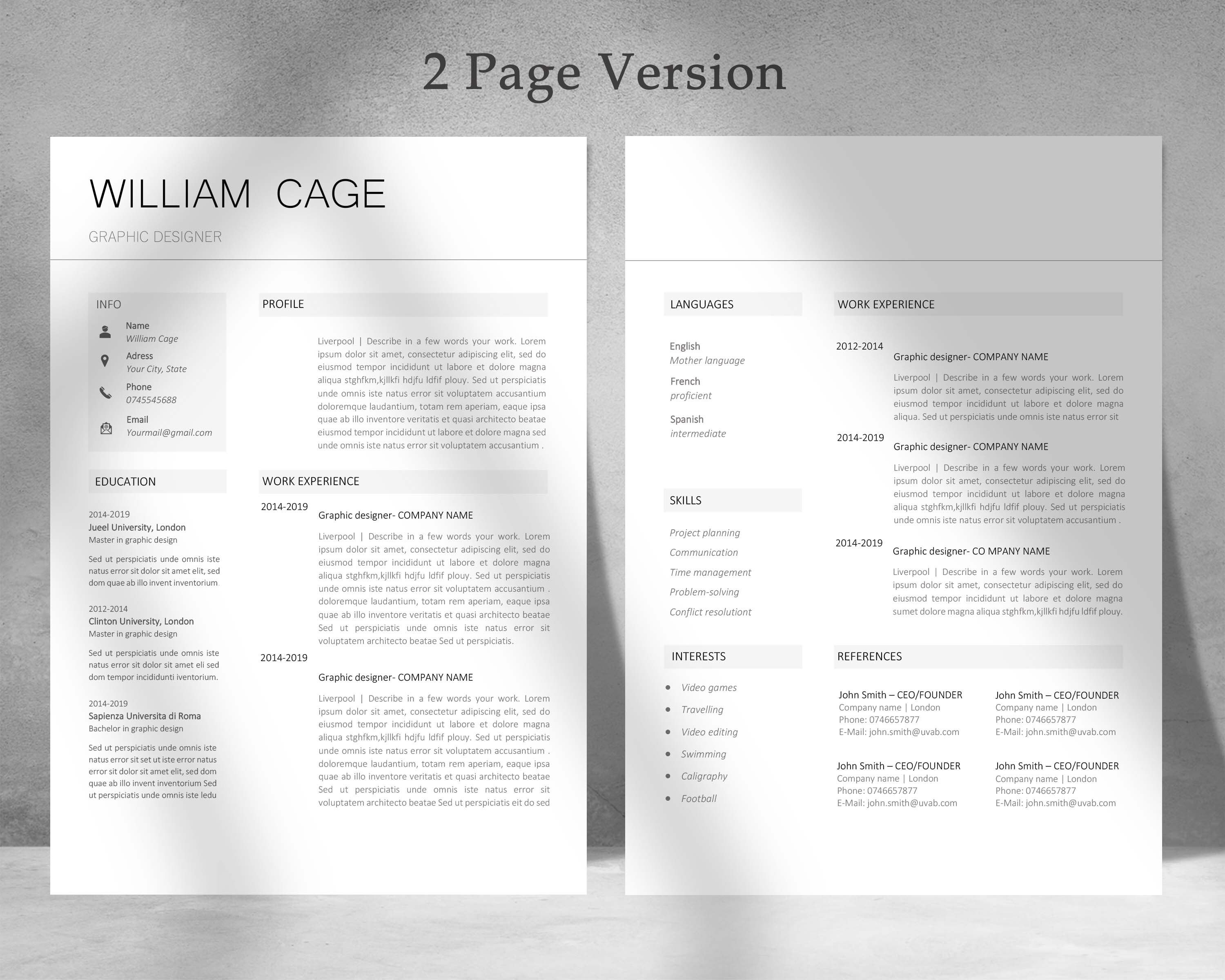 Resume Template for Word CV Template Professional Resume - Etsy