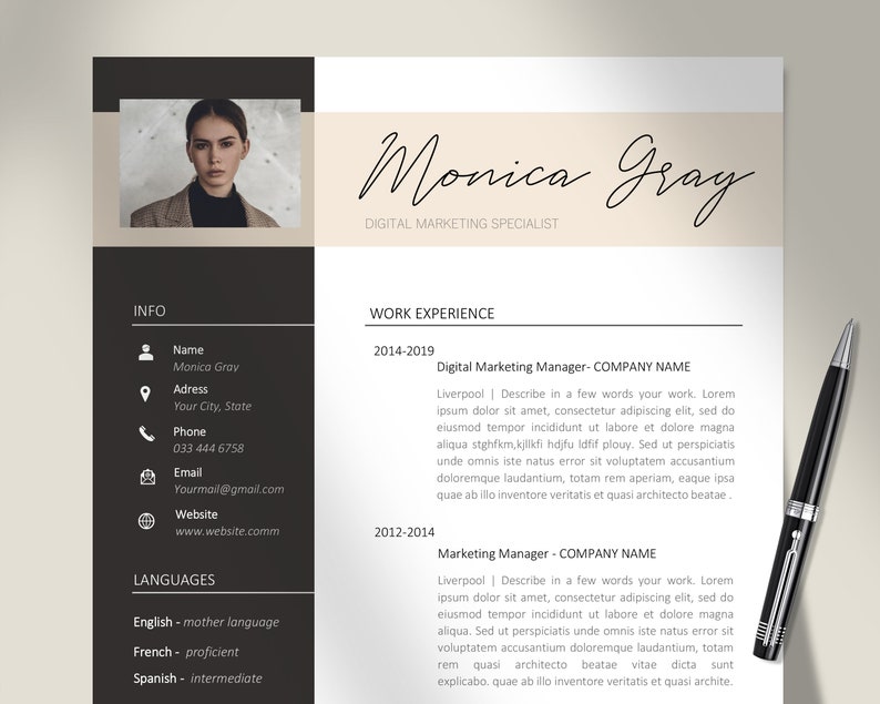 CV Template With Photo, Resume Template With Photo Etsy, CV Template ...