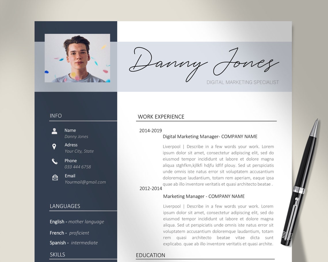 CV Template With Photo, Resume Template With Photo Etsy, CV Template ...