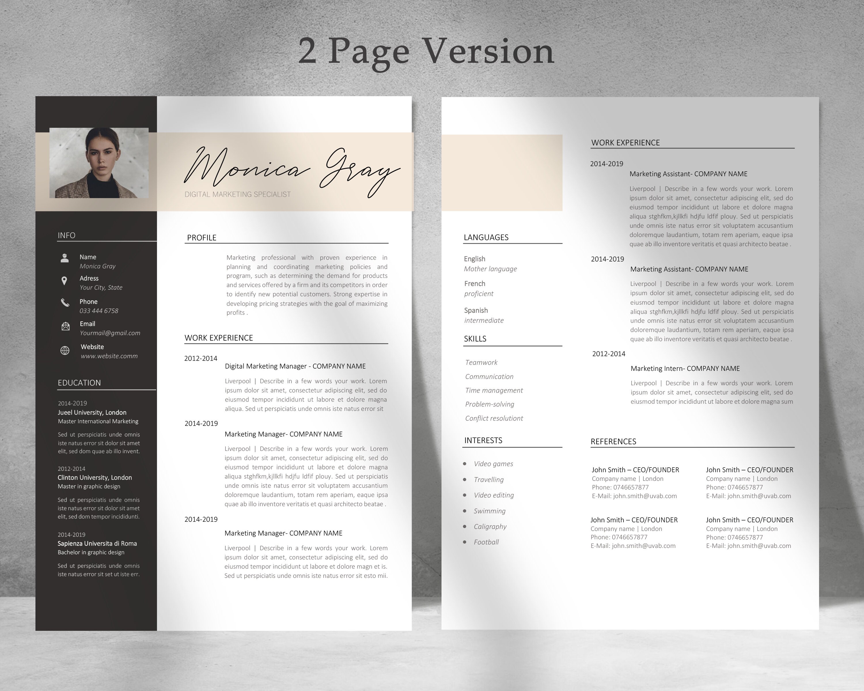 CV Template With Photo Resume Template With Photo Etsy CV - Etsy