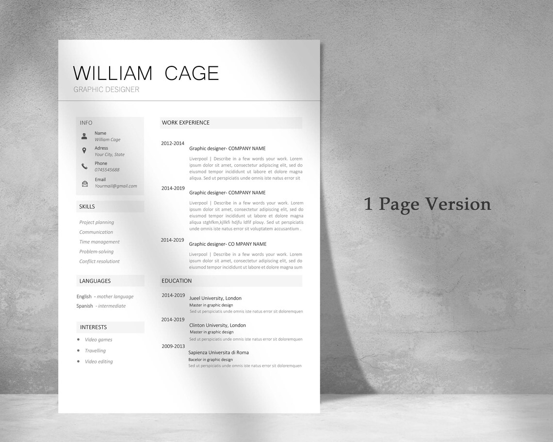 Resume Template for Word CV Template Professional Resume - Etsy
