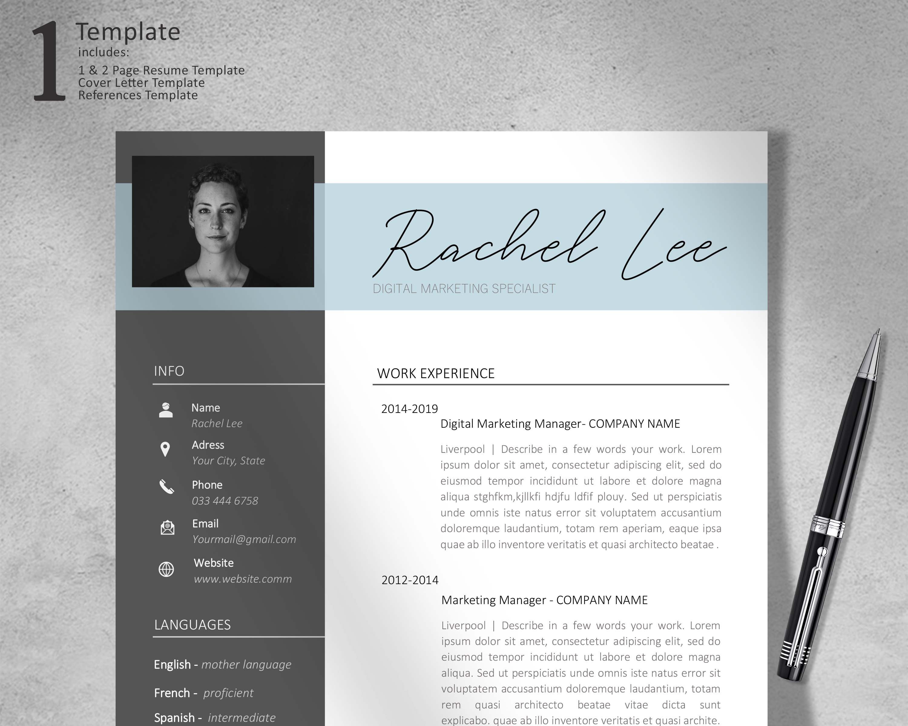 CV Template With Photo Resume Template With Photo CV - Etsy