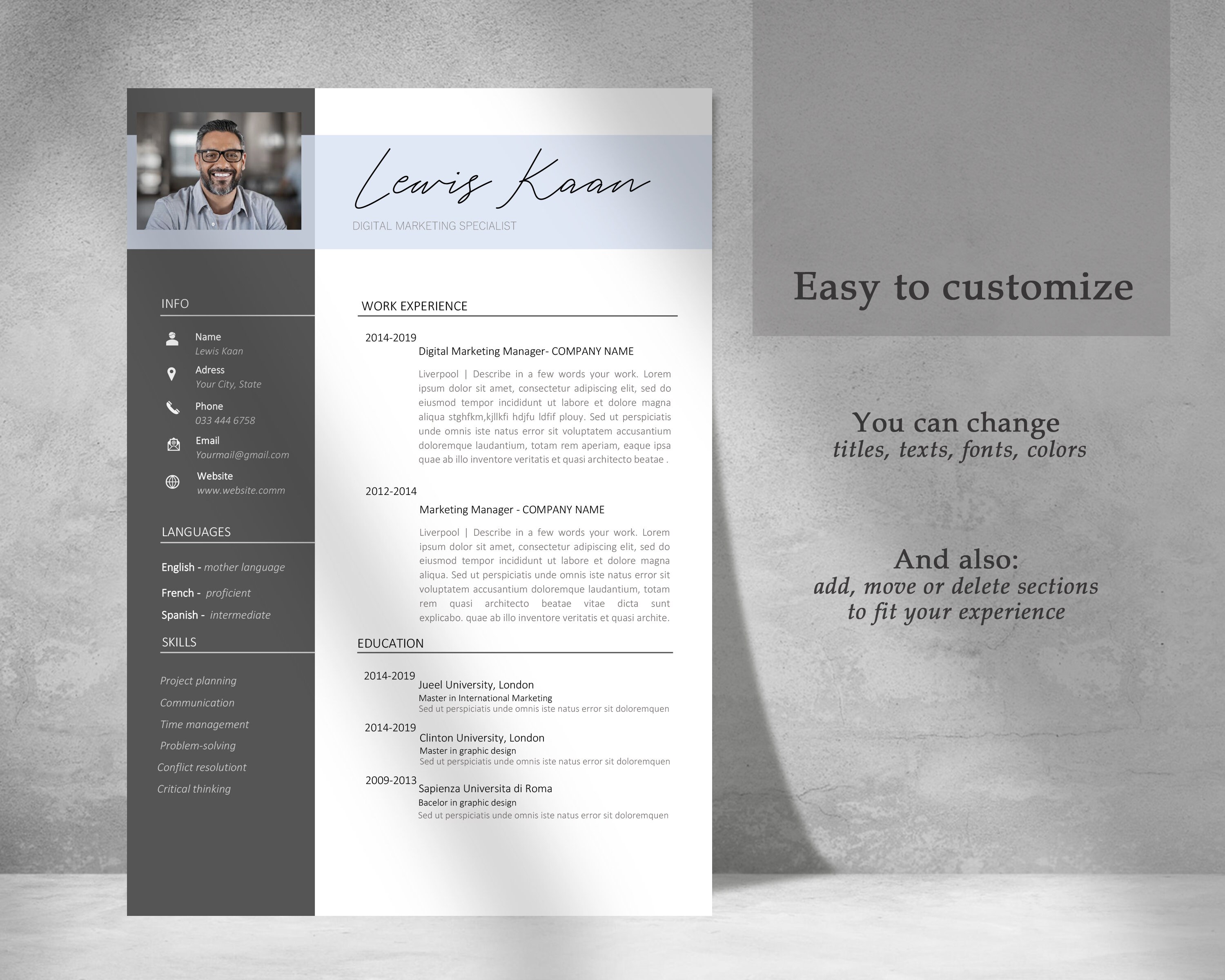 CV Template With Photo, Resume Template With Photo, CV Template ...