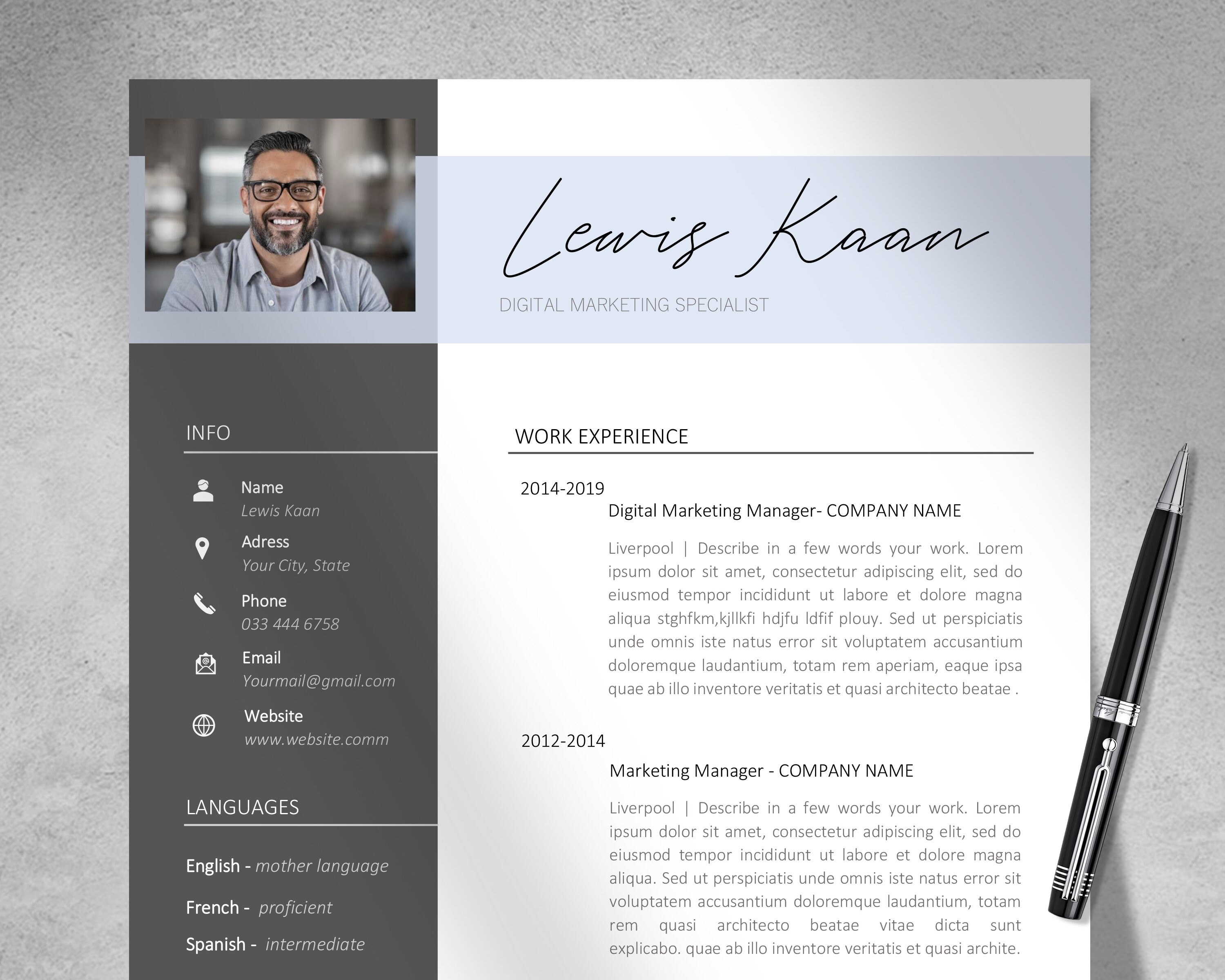 CV Template With Photo, Resume Template With Photo, CV Template ...