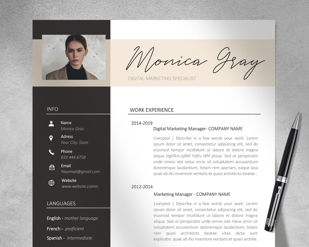 CV Template With Photo, Resume Template With Photo Etsy, CV Template ...