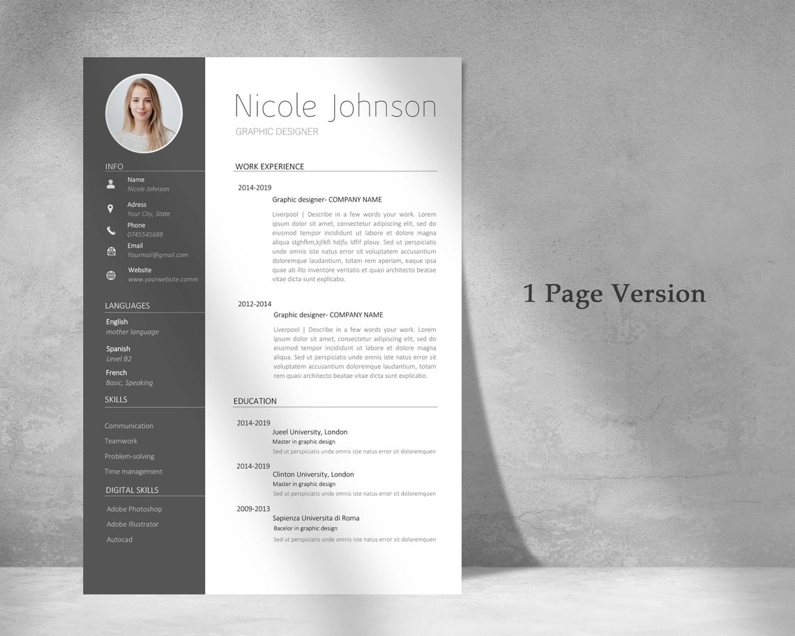 cv-template-with-photo-resume-template-with-photo-cv-etsy