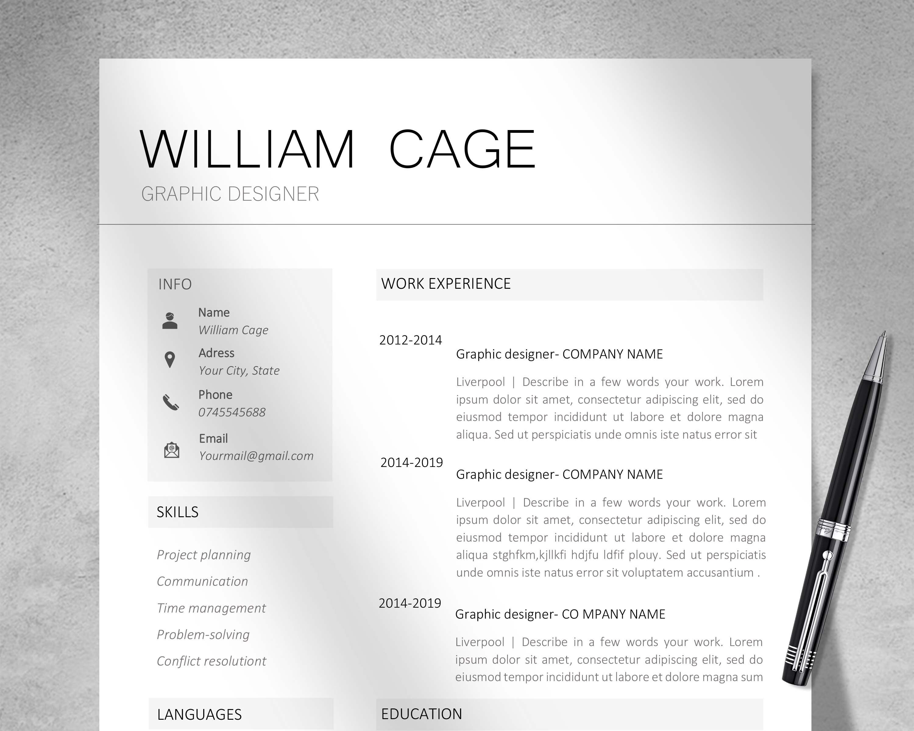 Resume Template for Word CV Template Professional Resume - Etsy