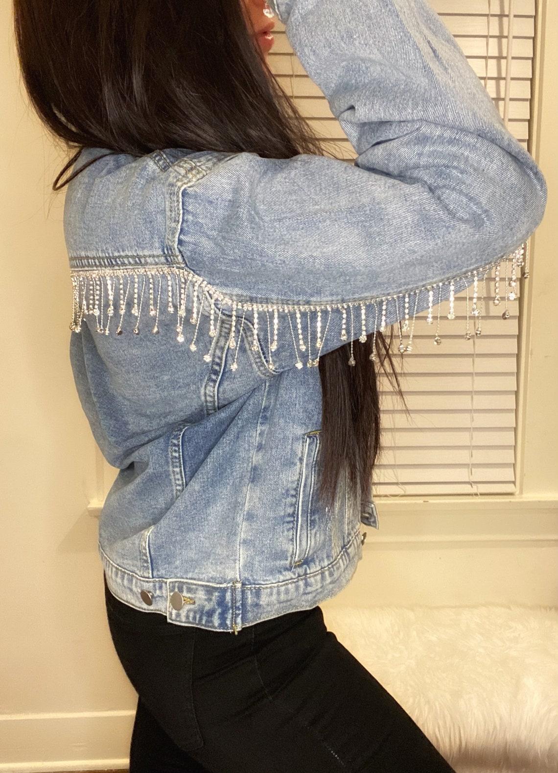 Jean Jacket Rhinestones Fringe Jean Jacket Womens Jacket Fringe ...