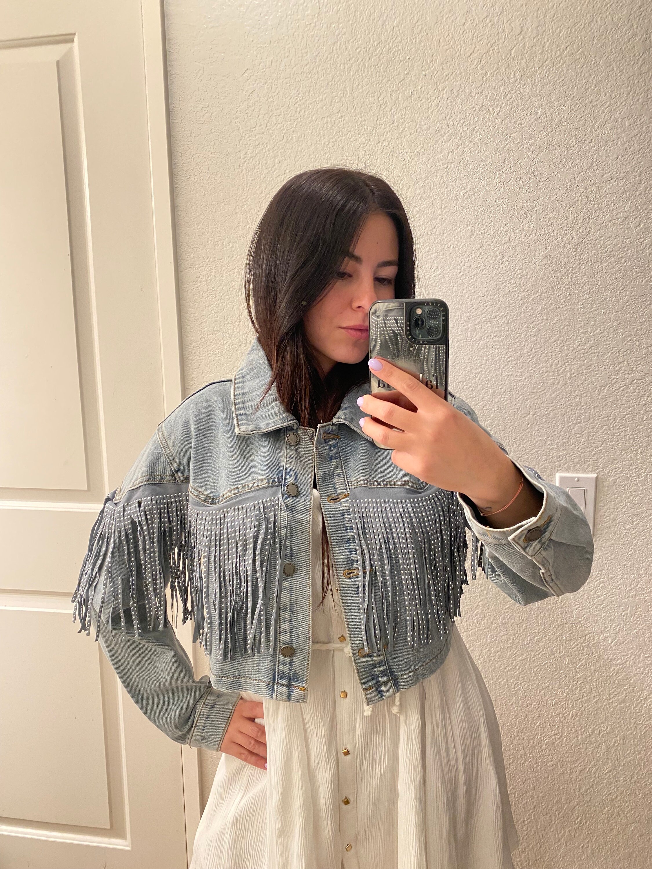 Studded Fringe Jean Jacket • Denim Jacket • Women’s Jacket • Studded ...