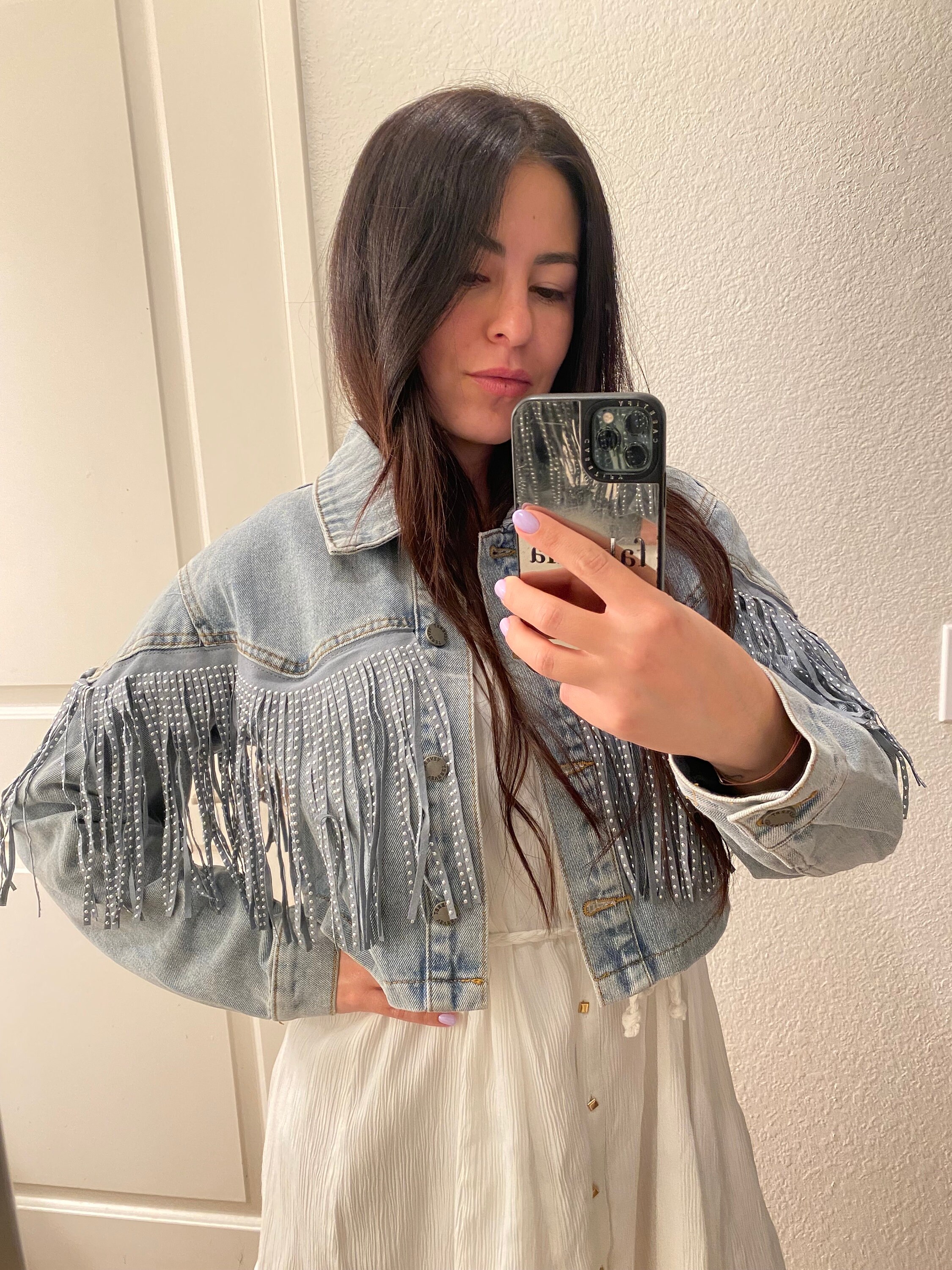 Studded Fringe Jean Jacket • Denim Jacket • Women’s Jacket • Studded ...