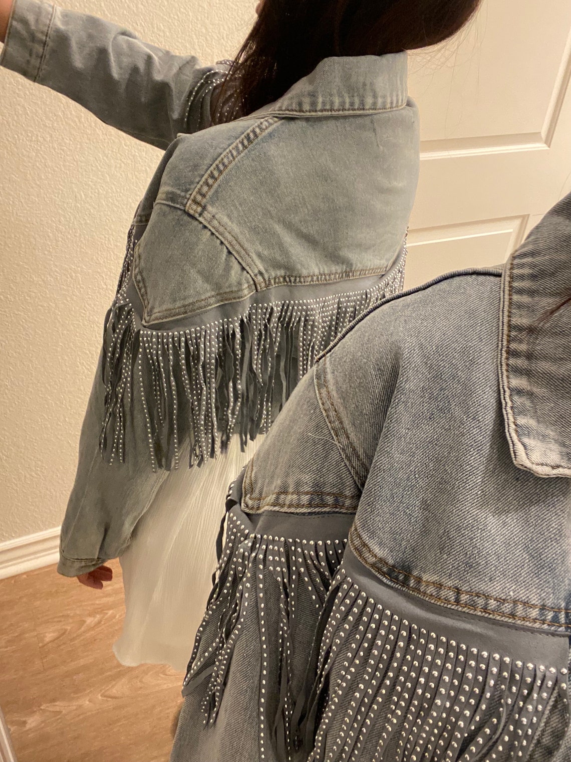 Studded Fringe Jean Jacket • Denim Jacket • Women’s Jacket • Studded ...