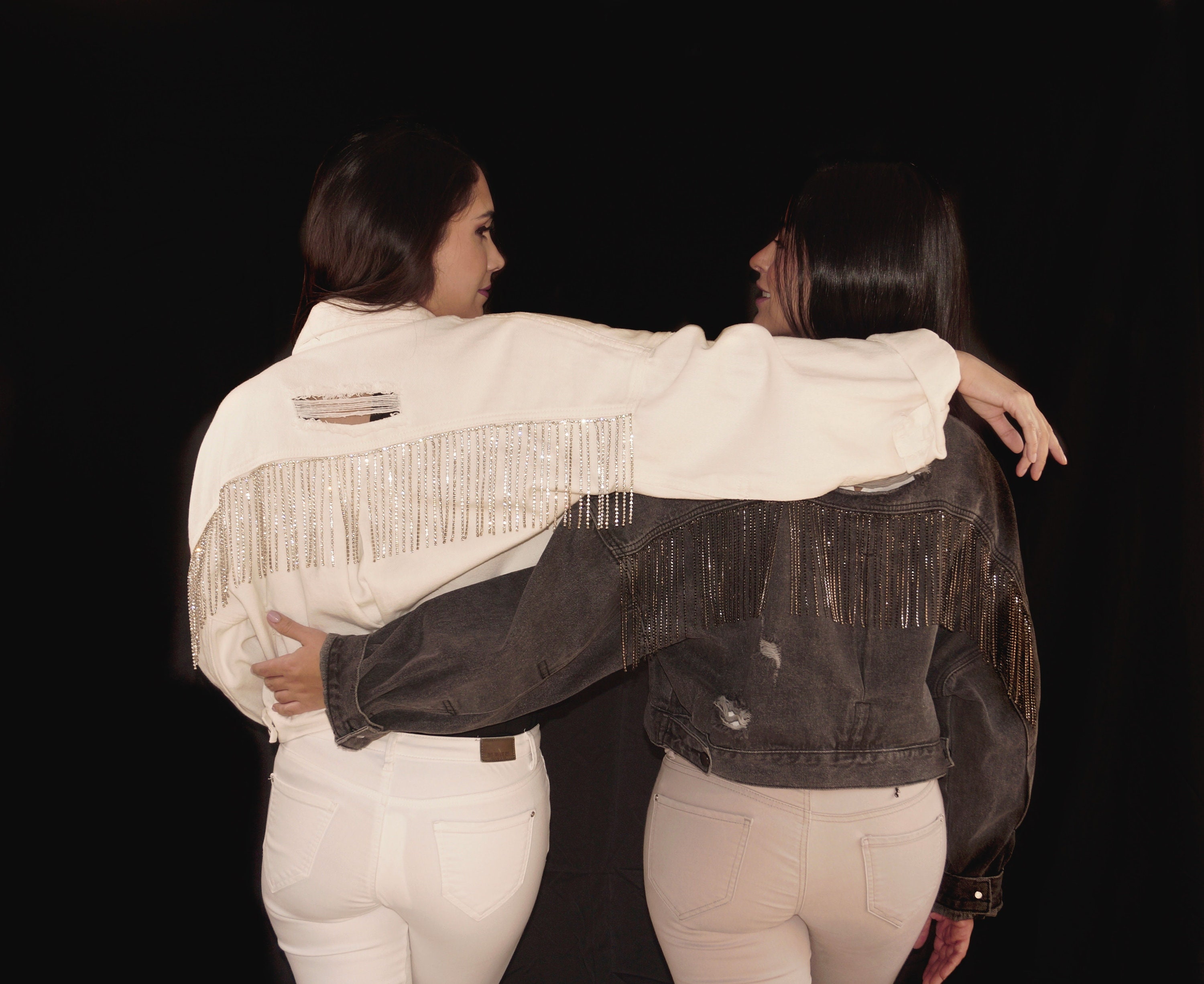 White Rhinestones Fringe Jean Jacket • Women’s Jacket • Denim Jacket ...