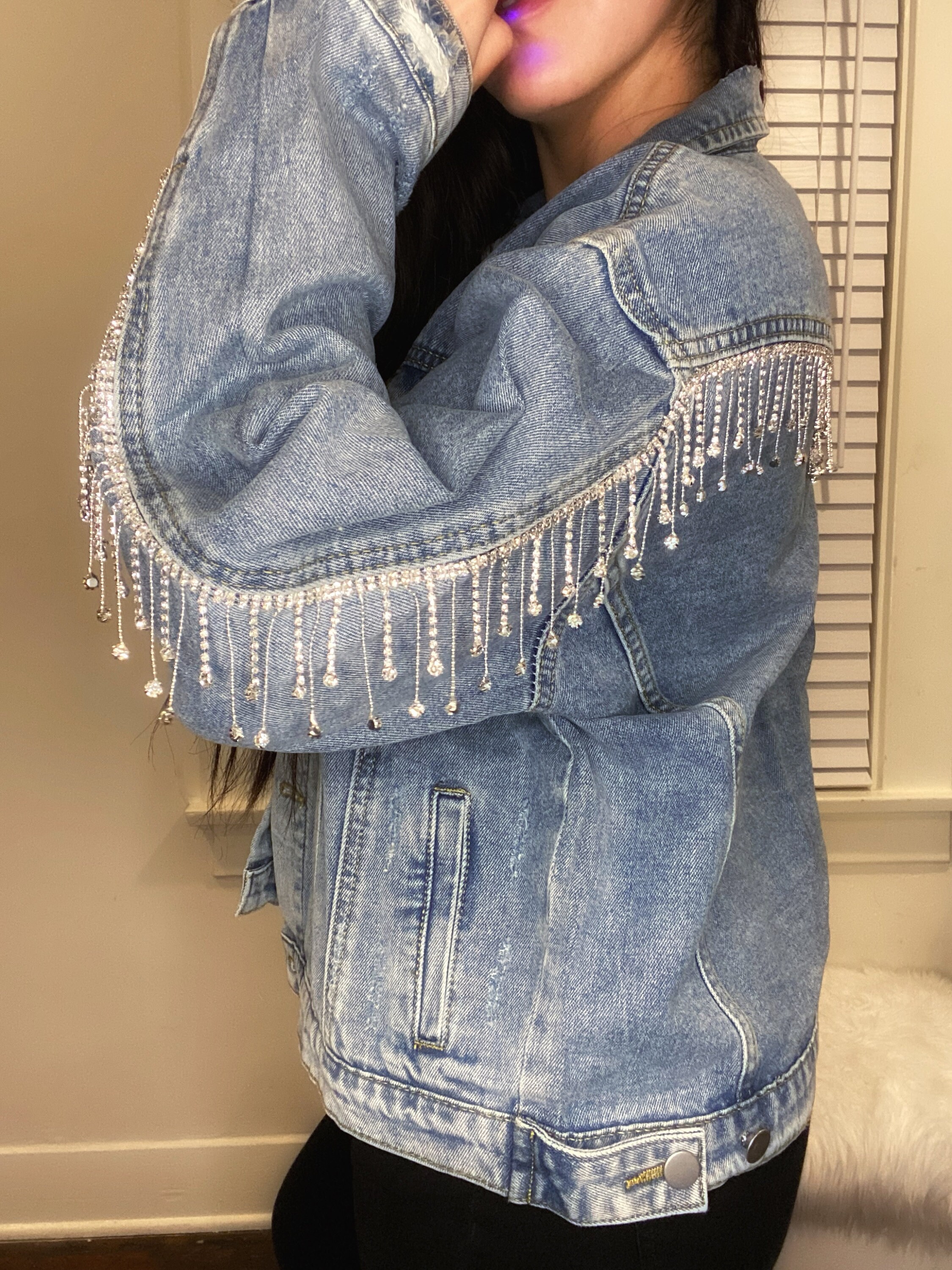 Jean Jacket Rhinestones Fringe Jean Jacket Womens Jacket Fringe ...