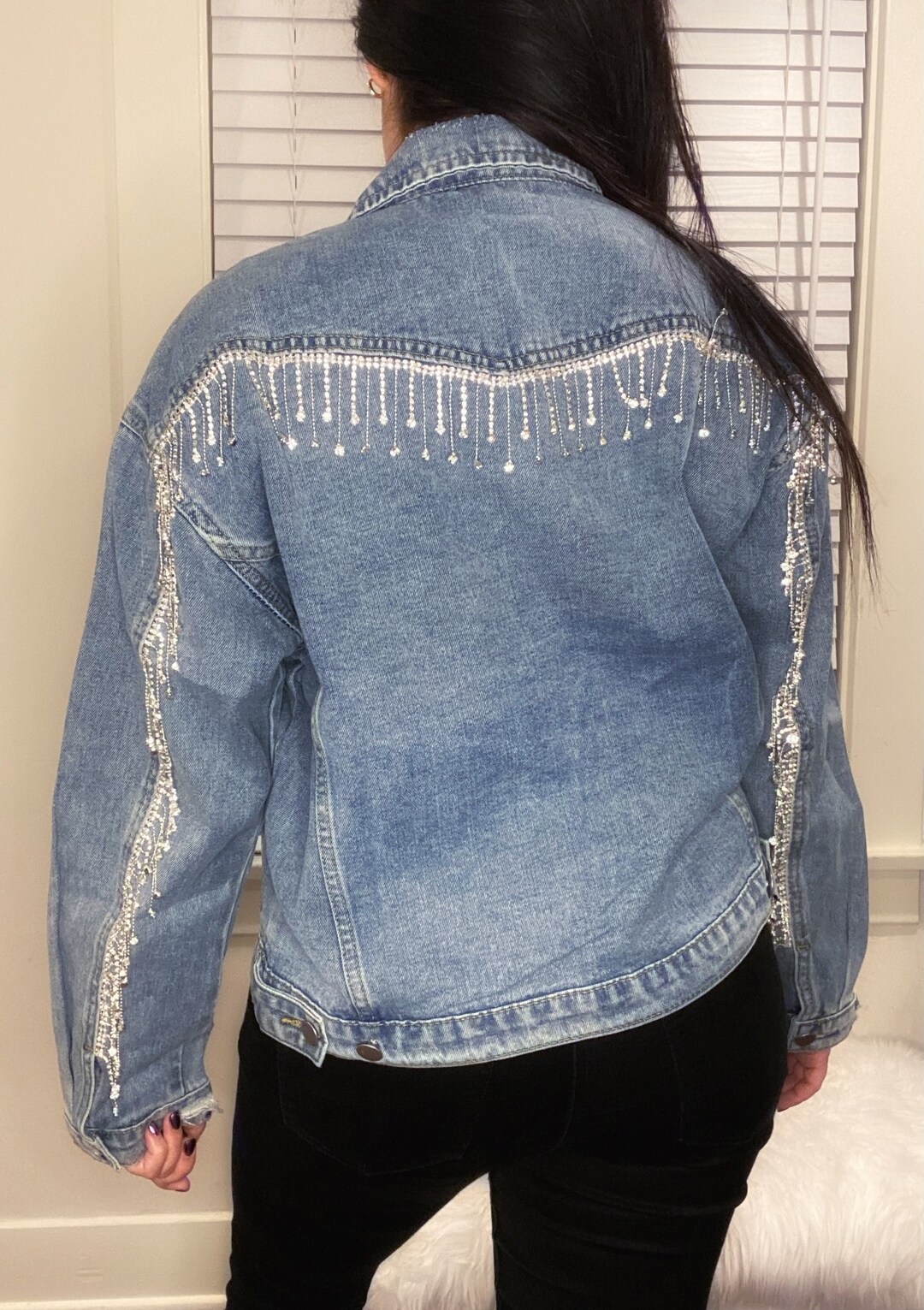 Jean Jacket Rhinestones Fringe Jean Jacket Womens Jacket Fringe ...