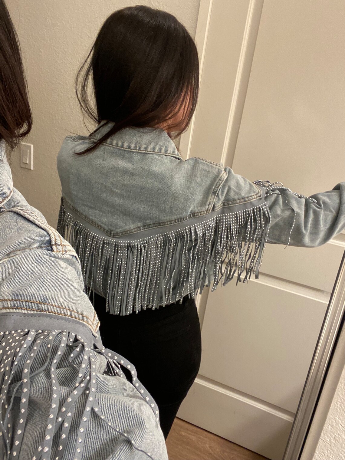 Studded Fringe Jean Jacket • Denim Jacket • Women’s Jacket • Studded ...