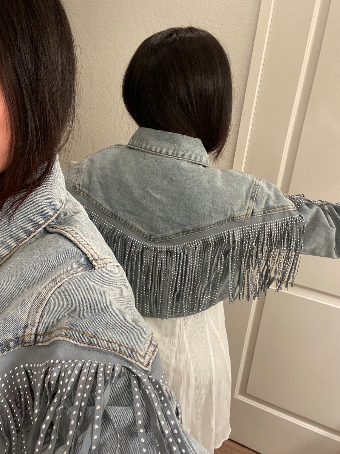 Studded Fringe Jean Jacket • Denim Jacket • Women’s Jacket • Studded ...